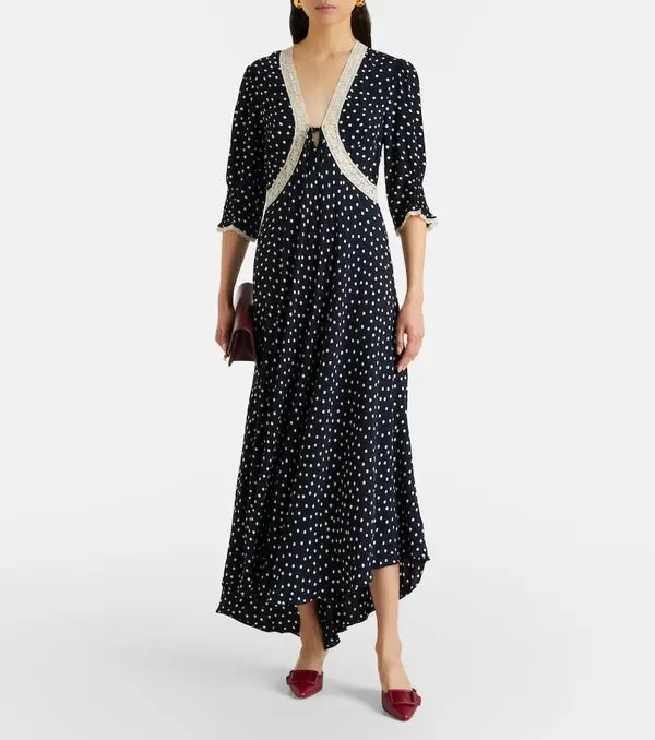 Rixo Amina Polka-dot Crepe Midi Dress