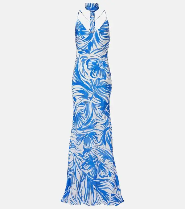 ALEXANDRA MIRO Isla Scarf-detail Printed Gown - Blue