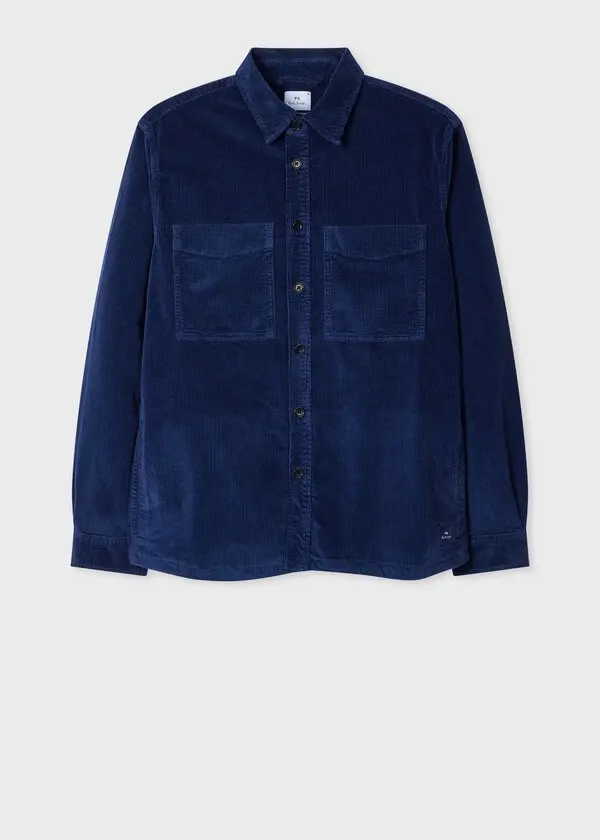 Paul Smith Dark Corduroy Patch-pocket Overshirt - Blue