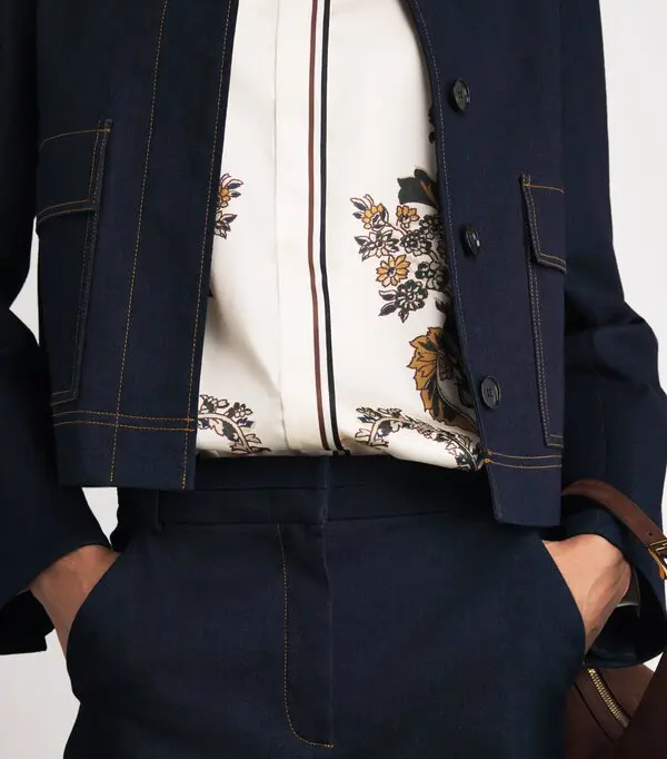 Veronica Beard Twill Floral Print Blouse