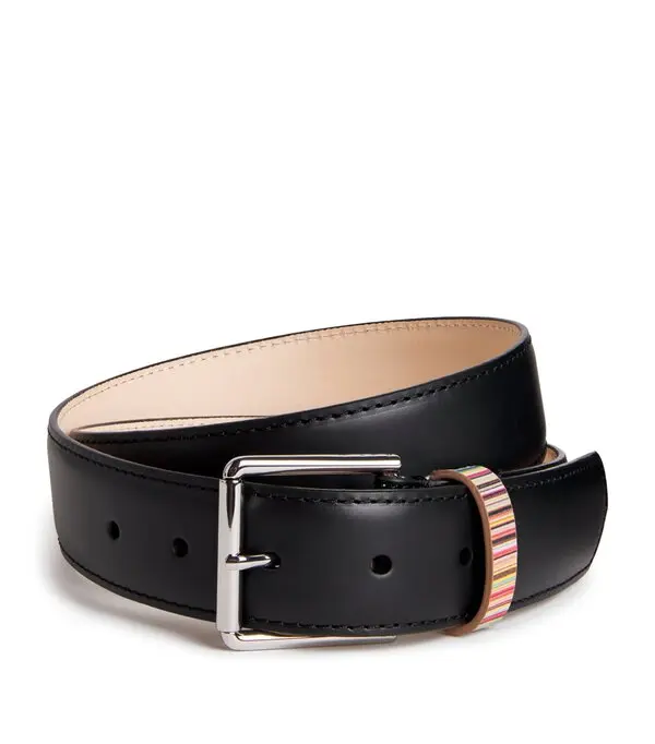 Paul Smith Leather Belt With Stripe Loop - Black