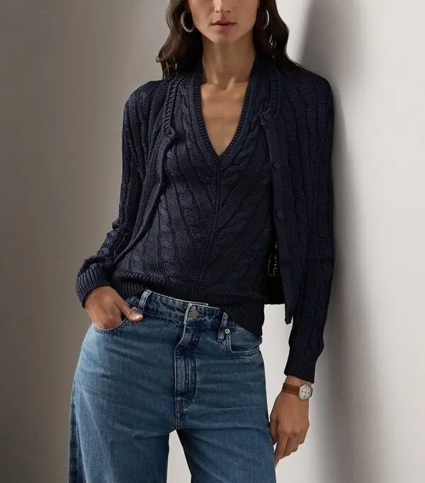 Ralph Lauren Silk Cable-knit Cropped Cardigan