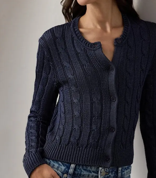 Ralph Lauren Silk Cable-knit Cropped Cardigan