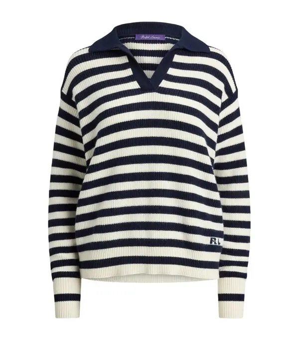 Ralph Lauren Cashmere Striped Polo Sweater