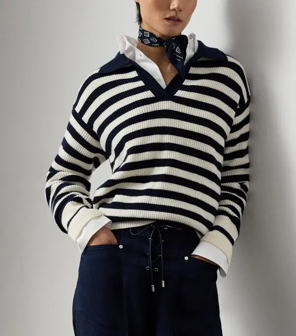 Ralph Lauren Cashmere Striped Polo Sweater