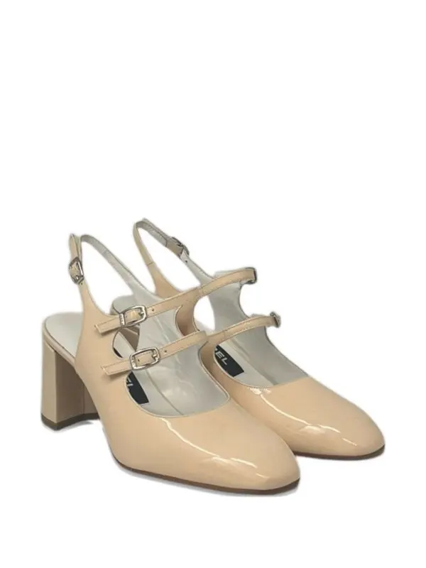 CAREL Patent Leather Slingback Pumps - Beige