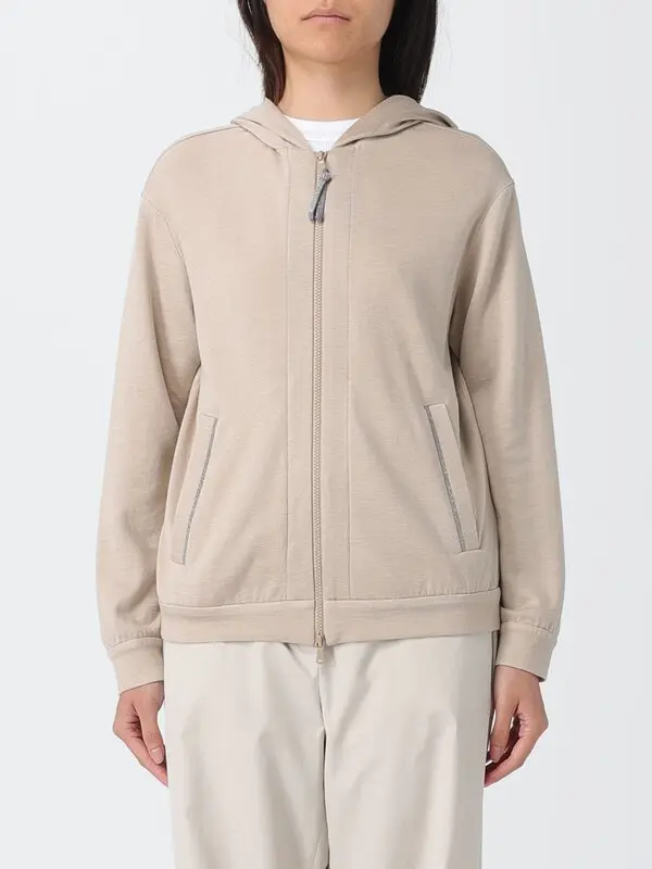 Brunello Cucinelli Full Zip Hooded Sweatshirt - Beige