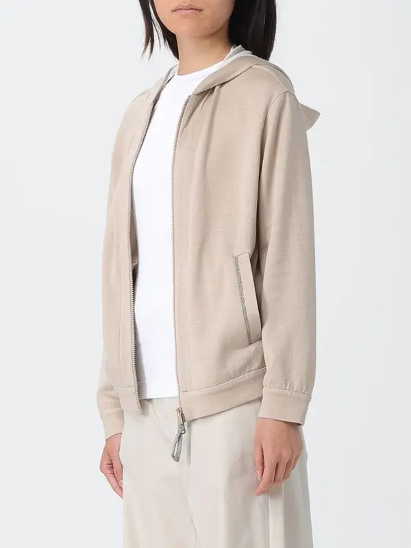 Brunello Cucinelli Full Zip Hooded Sweatshirt - Beige