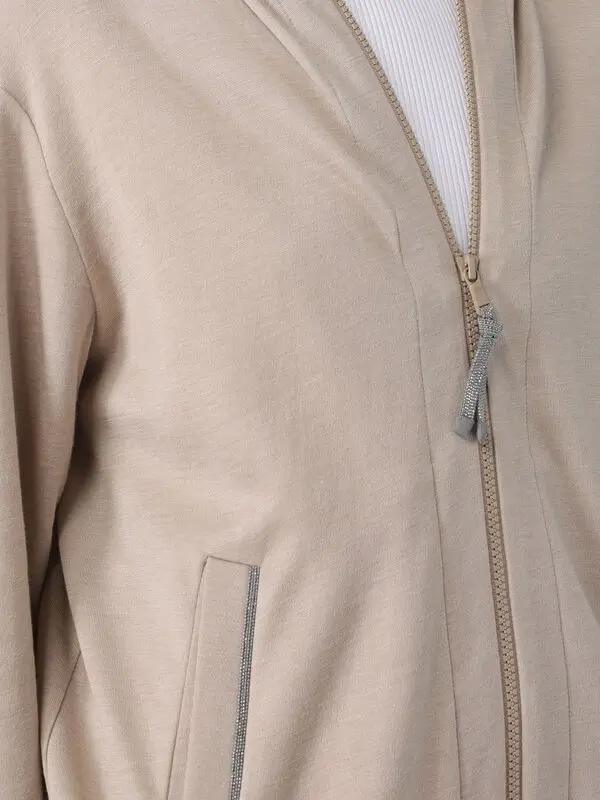 Brunello Cucinelli Full Zip Hooded Sweatshirt - Beige