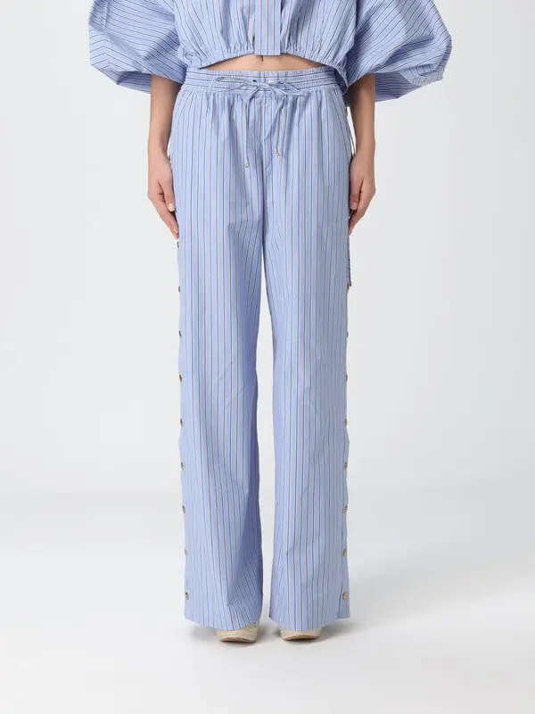 Zimmermann Striped Wide-leg Trousers With Button Detailing - Gnawed Blue