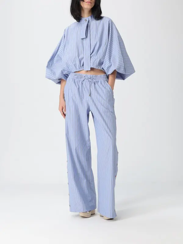 Zimmermann Striped Wide-leg Trousers With Button Detailing - Gnawed Blue