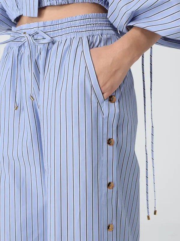 Zimmermann Striped Wide-leg Trousers With Button Detailing - Gnawed Blue