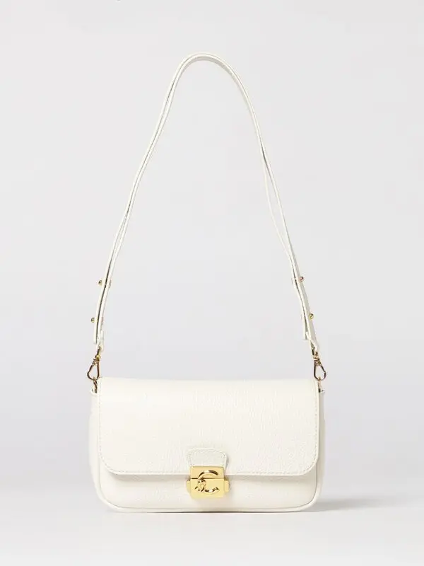 COCCINELLE Leather Shoulder Bag With Turn Lock - Pearl