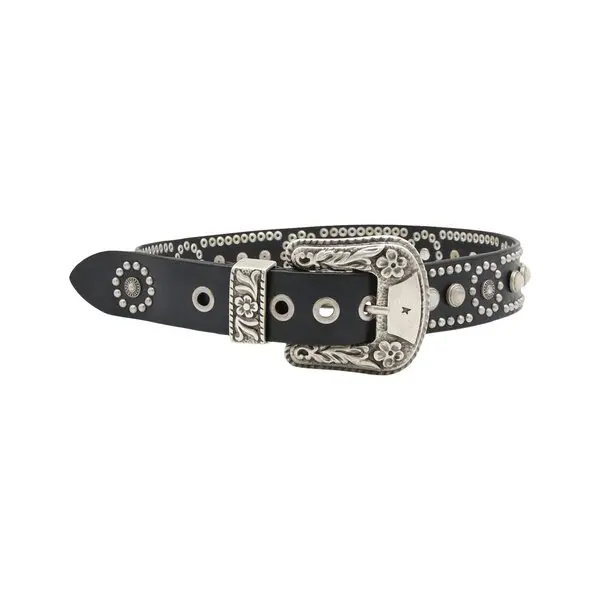 GOLDEN GOOSE Lace Washed Leather Belt - Black