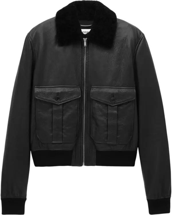 Saint Laurent Bubbled Lambskin And Shearling Bomber Jacket