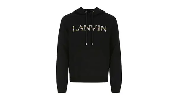 LANVIN Logo Embroidered Drawstring Hoodie - Black