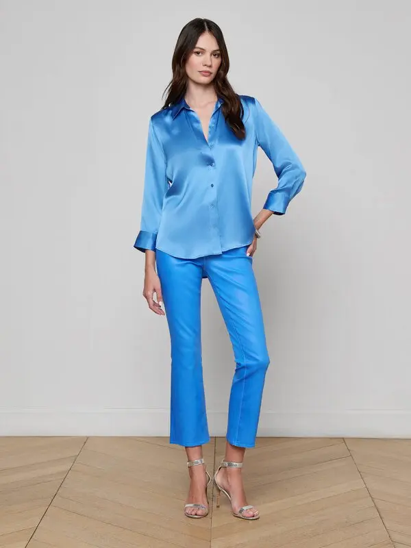 L'Agence Dani Silk Blouse Top - Regatta Blue