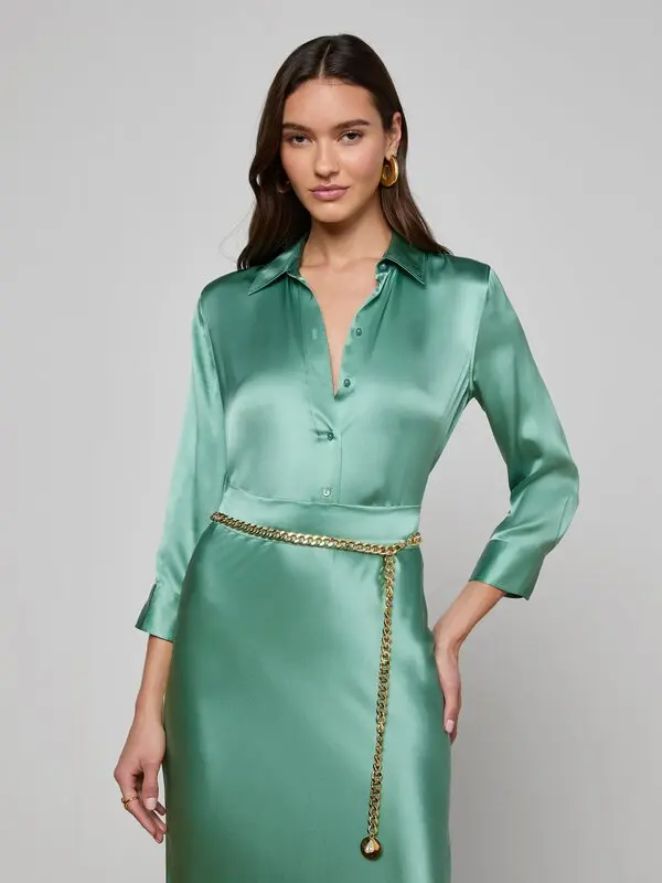 L'Agence Dani Silk Blouse Top - Malachite Green