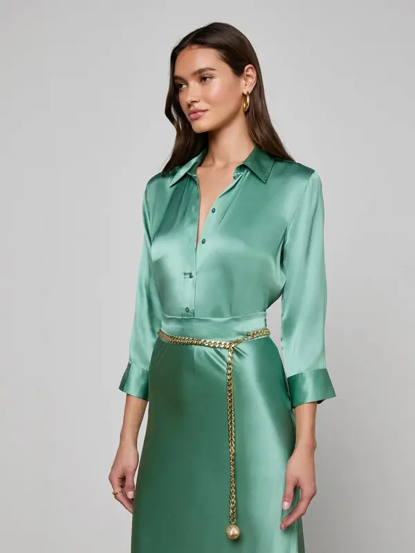 L'Agence Dani Silk Blouse Top - Malachite Green