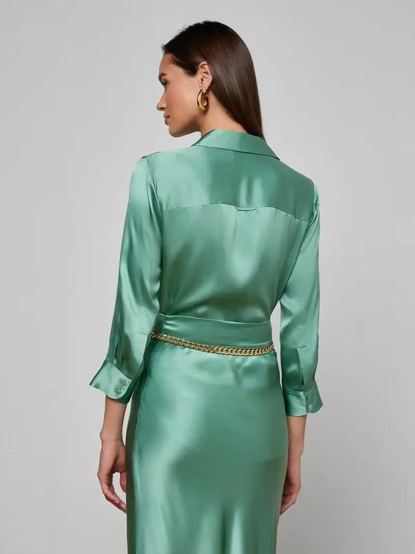 L'Agence Dani Silk Blouse Top - Malachite Green