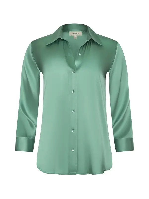 L'Agence Dani Silk Blouse Top - Malachite Green