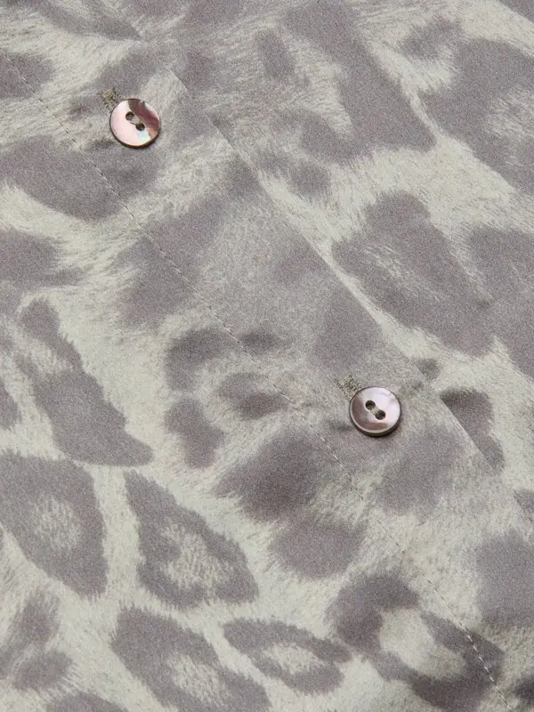L'Agence Tyler Silk Blouse Top - Grey Multi Patch Leopard