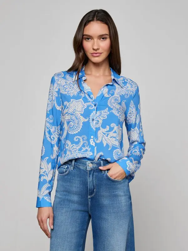 L'Agence Holly Paisley Blouse - Regatta Blue/ivory Paisley