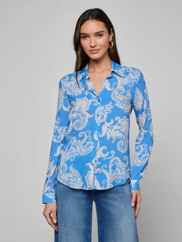 L'Agence Holly Paisley Blouse - Regatta Blue/ivory Paisley