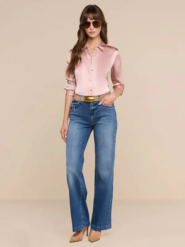 L'Agence Dani Silk Blouse - Pale Rose