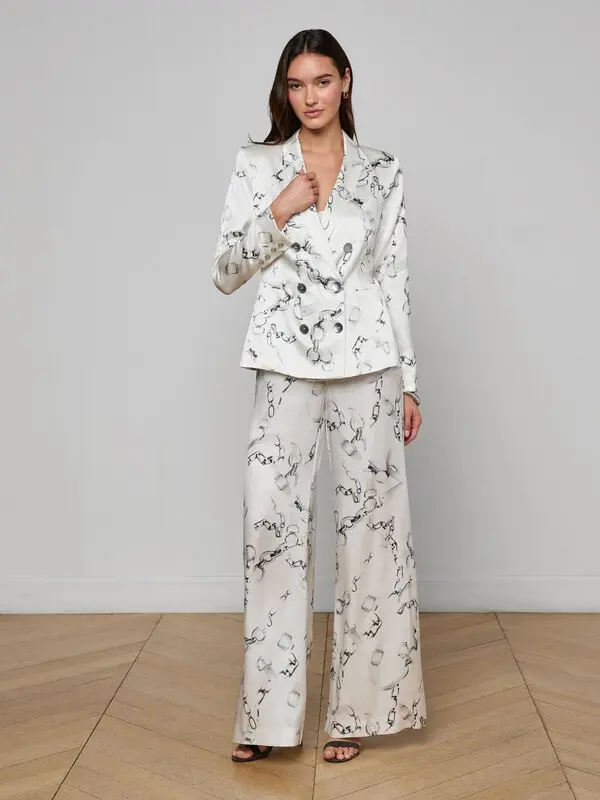 L'Agence Colin Silk Blazer - Ivory/grey Medium Faded Chain