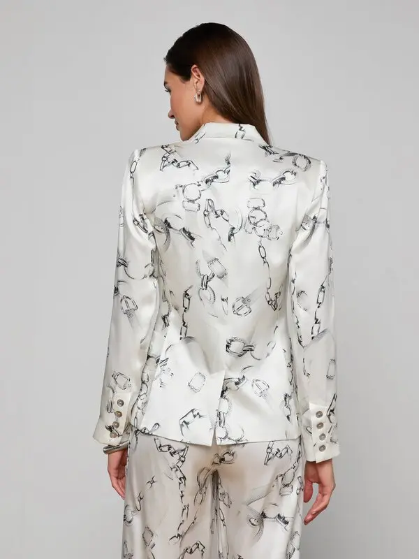 L'Agence Colin Silk Blazer - Ivory/grey Medium Faded Chain