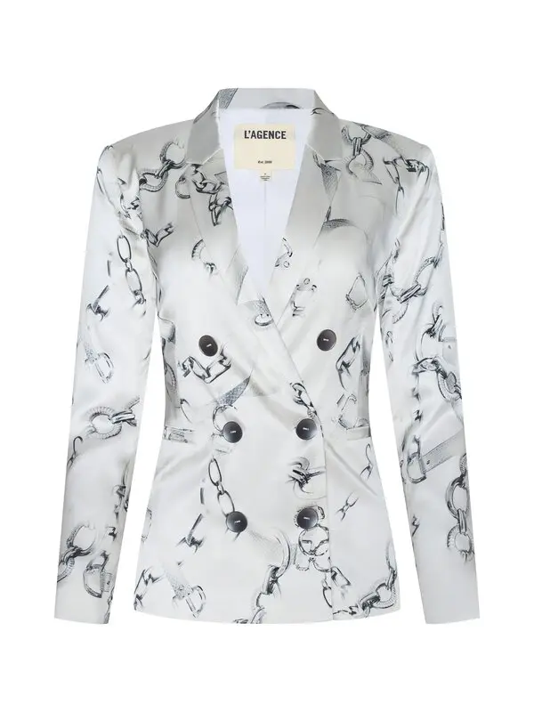 L'Agence Colin Silk Blazer - Ivory/grey Medium Faded Chain