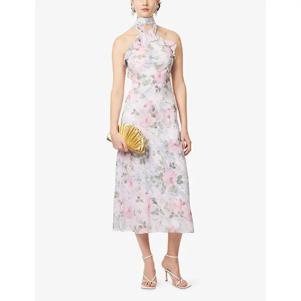 Needle & Thread Floral-Print Chiffon Midi Dress - Seashell | Editorialist