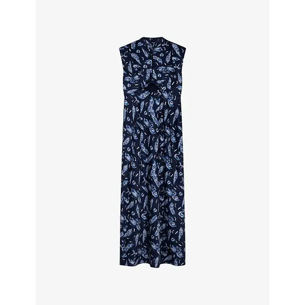 OMNES Candice Swan-print Satin Maxi Dress - Navy