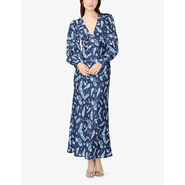 OMNES Swan Print Satin Maxi Dress