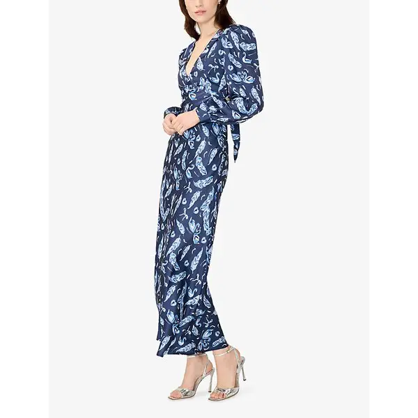 OMNES Swan Print Satin Maxi Dress