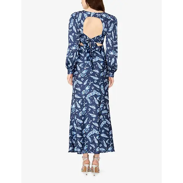 OMNES Swan Print Satin Maxi Dress