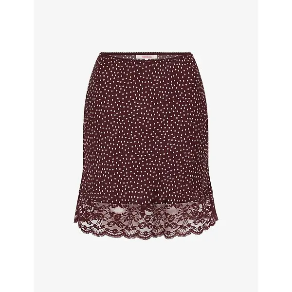OMNES Remi Polka-dot Satin Mini Skirt - Chocolate