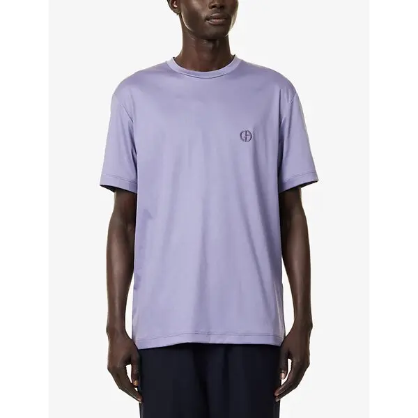 Giorgio Armani Logo-embroidered Crewneck Cotton T-shirt - Ortensia