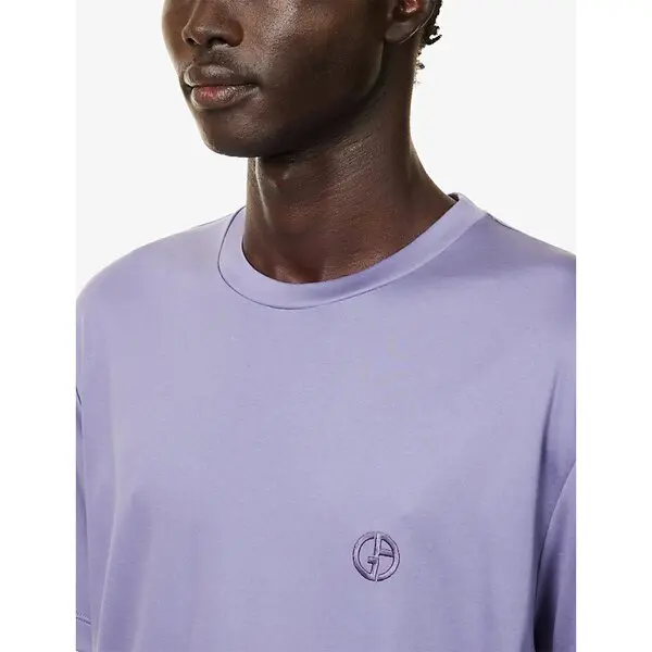 Giorgio Armani Logo-embroidered Crewneck Cotton T-shirt - Ortensia