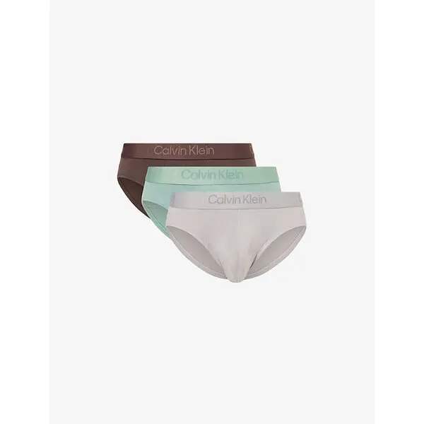 Calvin Klein Ultra Soft Branded Pack Of Three Stretch-cotton Hip Briefs - Cl Taupe,pale,charm