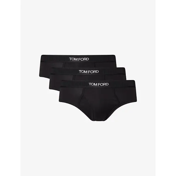 TOM FORD Mid-rise Branded Pack Of Two Stretch-cotton Briefs - Black