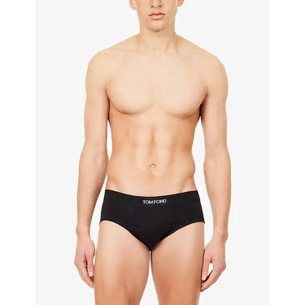 TOM FORD Mid-rise Branded Pack Of Two Stretch-cotton Briefs - Black
