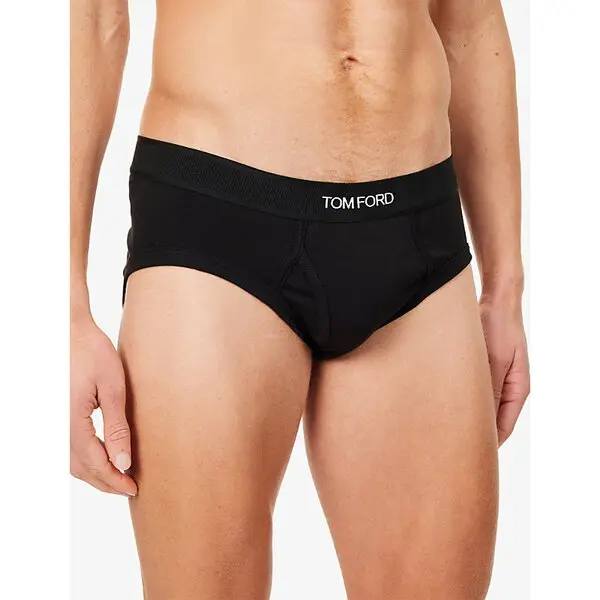 TOM FORD Mid-rise Branded Pack Of Two Stretch-cotton Briefs - Black