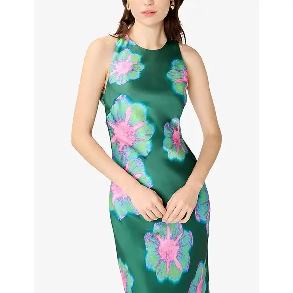 OMNES Jai Floral-print Satin Maxi Dress - Forest Green