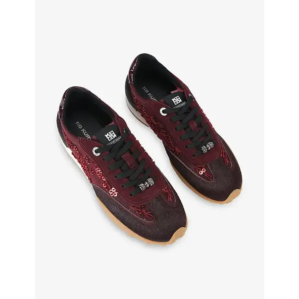 Kurt Geiger Floral Beaded Mesh Trainers - Wine