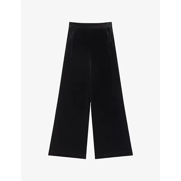 OMNES Livia Wide-leg High-rise Stretch-velvet Trousers - Black