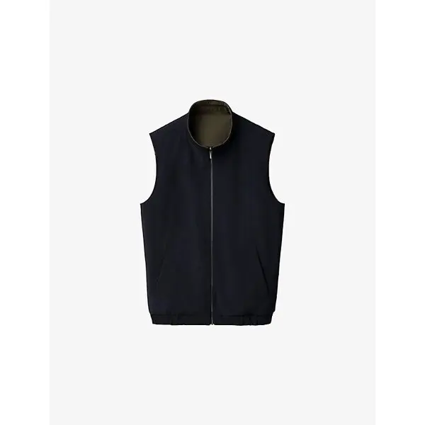 Eton Reversible Zip-up Stretch Wool-blend Gilet - Navy Blue