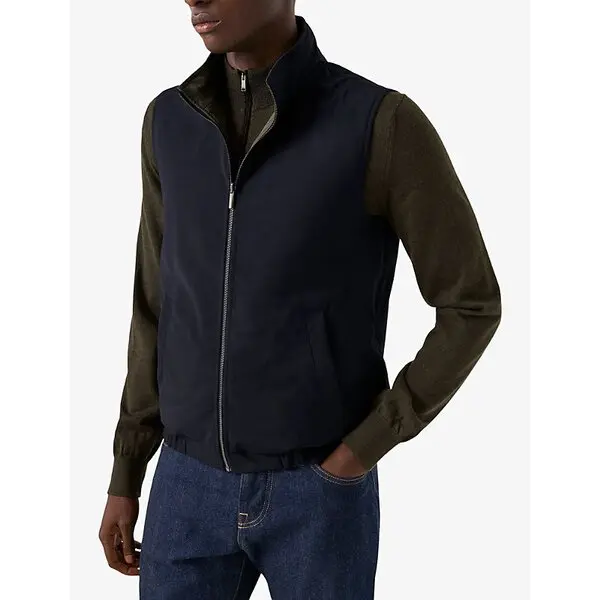 Eton Reversible Zip-up Stretch Wool-blend Gilet - Navy Blue
