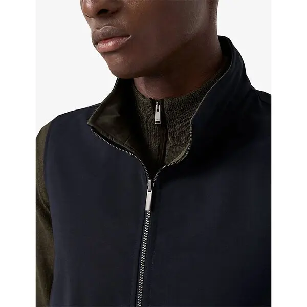 Eton Reversible Zip-up Stretch Wool-blend Gilet - Navy Blue